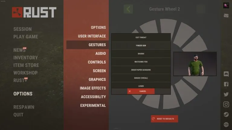 RUST Gesture Command (Complete List)